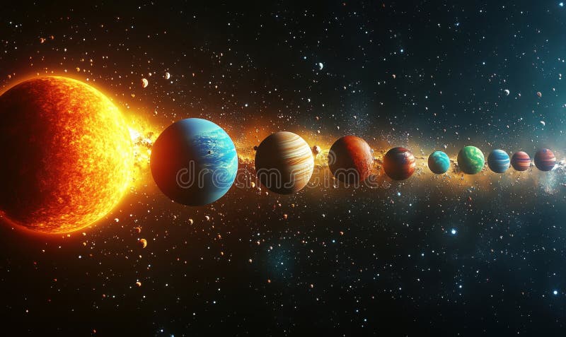 Solar System Planets Aligned Sun Cosmic Space Background Stock Photos ...