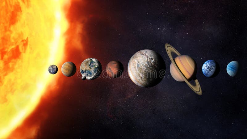 Solar System Planets with Big Sun and Stars. Elements of this Image ...