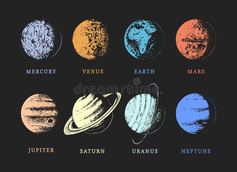 Solar System Planets, Drawn Sketches in Vector. Stock Vector ...