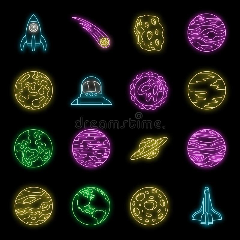 Solar System Planets Icon Set Vector Neon Stock Vector - Illustration ...