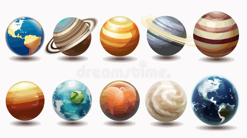 Solar System Planets Icons Vector Illustration for Educational ...