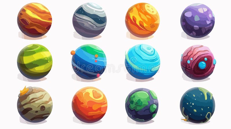Solar System Planets Icons Vector Illustration for Educational ...