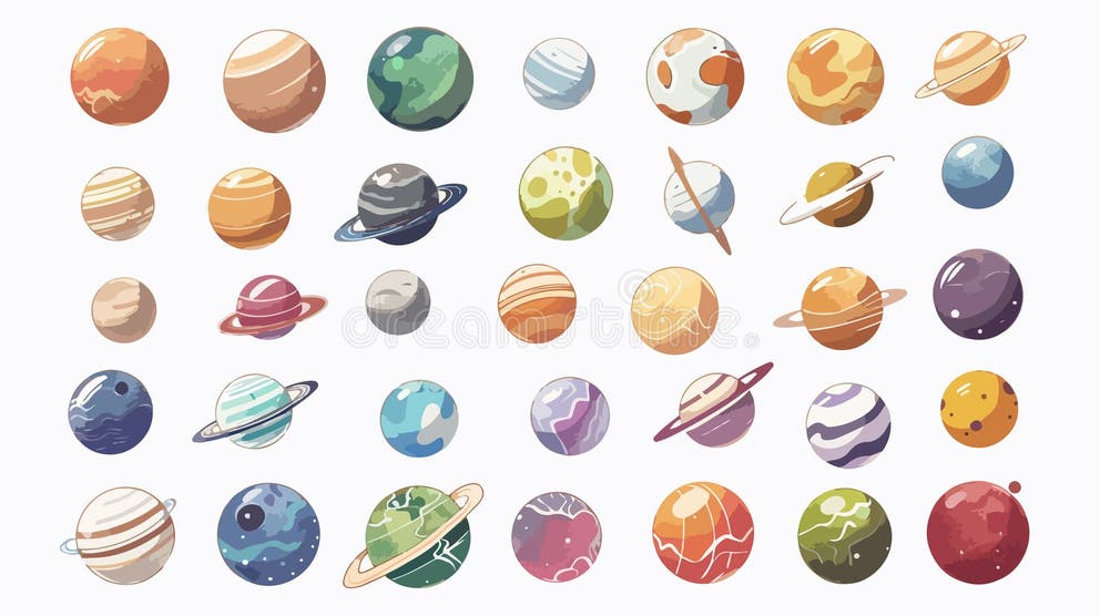 Solar System Planets Icons Vector Illustration for Educational ...