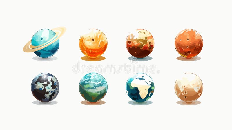 Solar System Planets Icons Vector Illustration for Educational ...