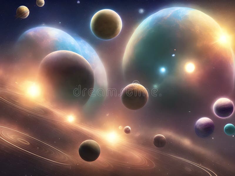 Solar System Planets in Nebula Deep Space Frontier Stock Illustration ...