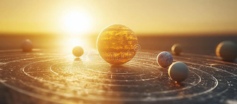Planetary System at Sunset stock illustration. Illustration of universe ...