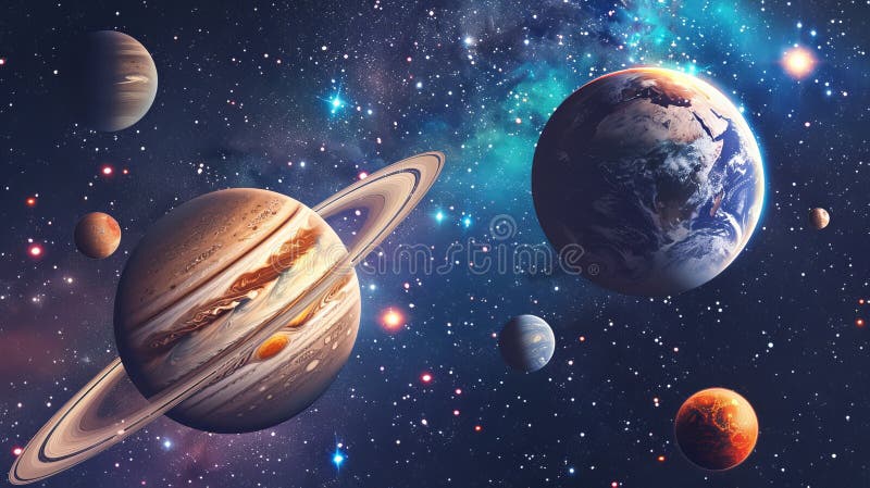 Solar System, Planets in Outer Space. Earth, Jupiter and Other Planets ...