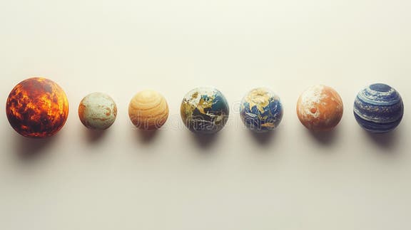 Solar System Planets in a Row on White Background Stock Illustration ...
