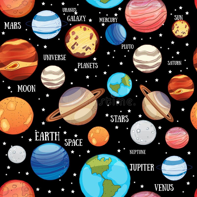 Solar System Planets Seamless Pattern Stock Vector - Illustration of ...