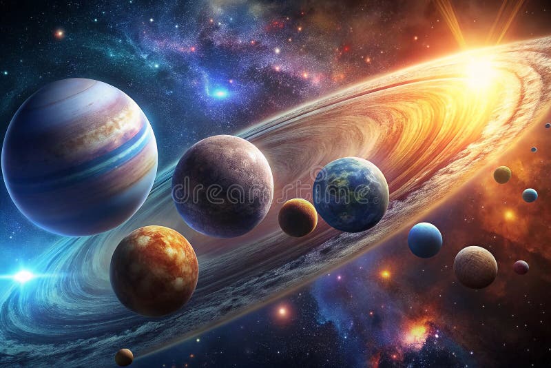 Solar System Planets in a Spiral Galaxy Stock Illustration ...