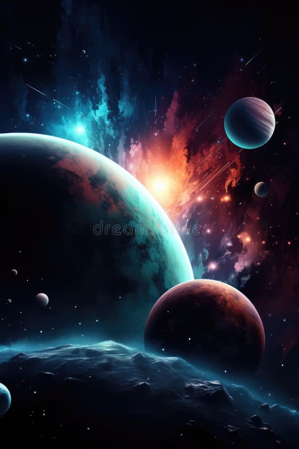 Solar System with Planets and Stars on Night Sky, Created Using ...