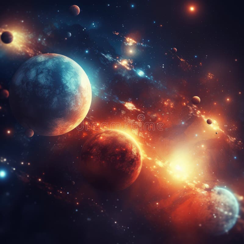 Solar System with Planets and Stars on Night Sky, Created Using ...