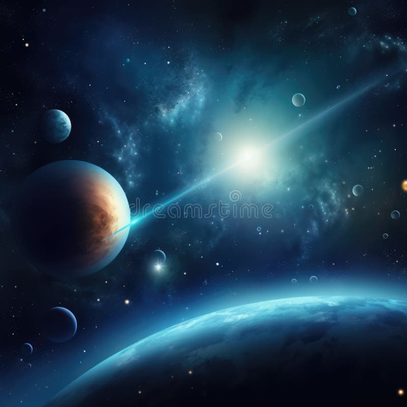 Solar System with Planets and Stars on Night Sky, Created Using ...