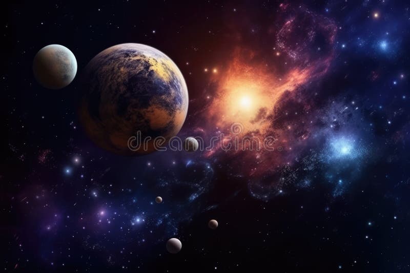 Solar System with Planets and Stars on Night Sky, Created Using ...