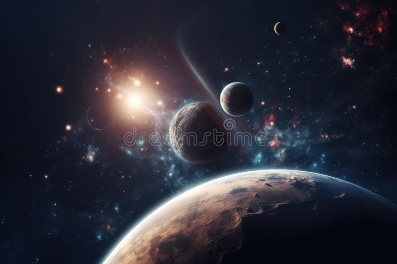Solar System with Planets and Stars on Night Sky, Created Using ...