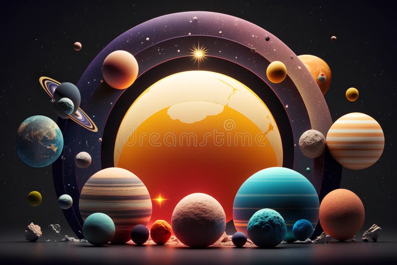 Solar System with Planets and Stars in Space. 3D Illustration Stock ...