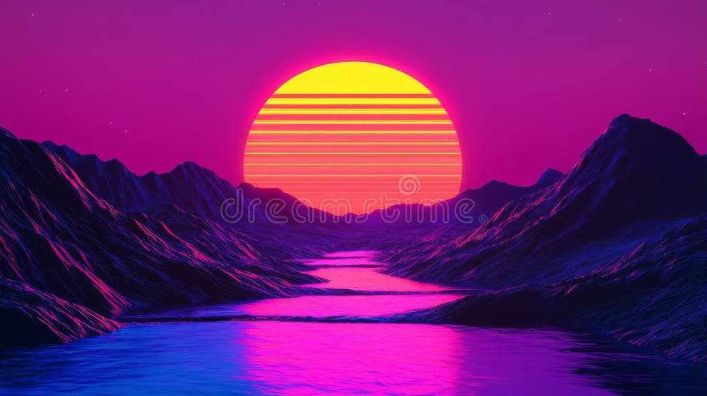 A Solar System Rendered in Synthwave Style, with Bright Neon Colors ...