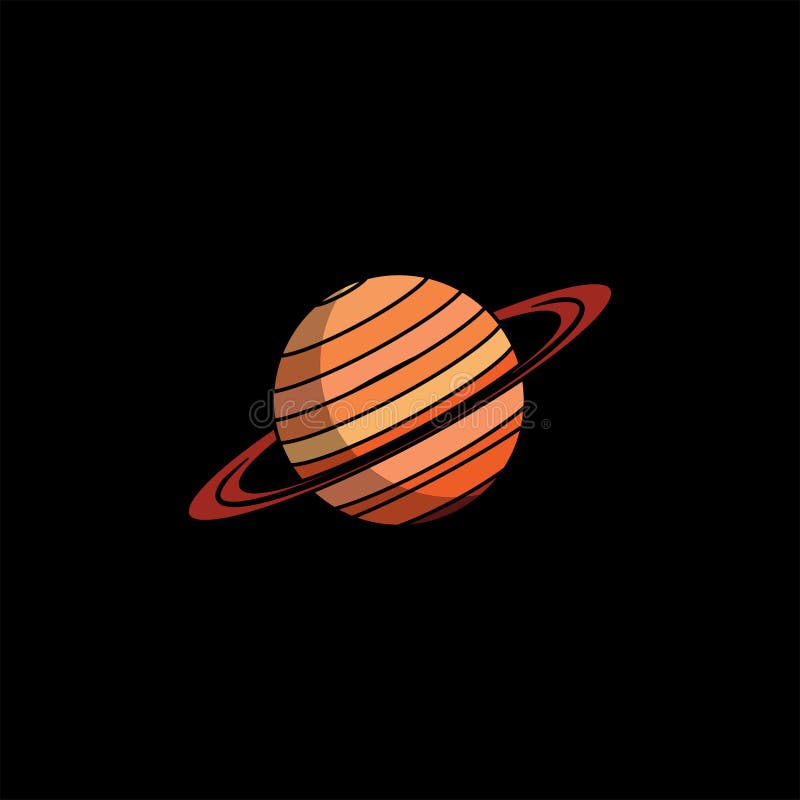 Solar System Saturn Planet with Ring on Dark Black Background Icon ...