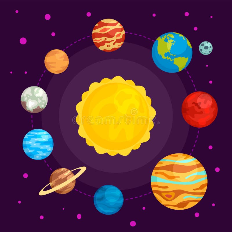 Solar System in Space Concept Background, Flat Style Stock Vector ...