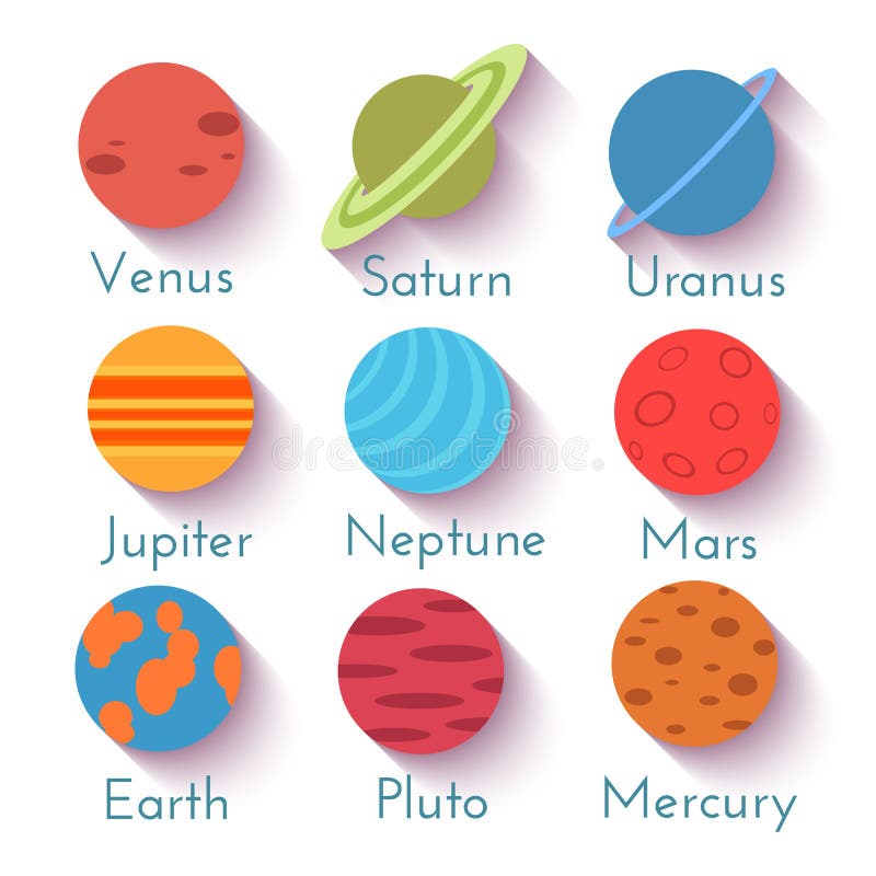 Solar System and Space Objects. Vector Set in Flat Stock Vector ...