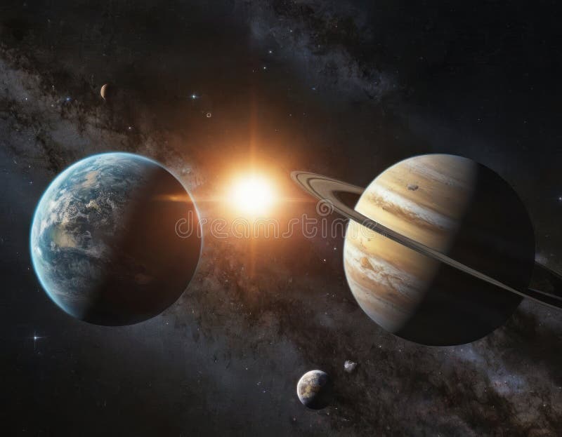 Solar System in Space, Planets Stock Illustration - Illustration of ...