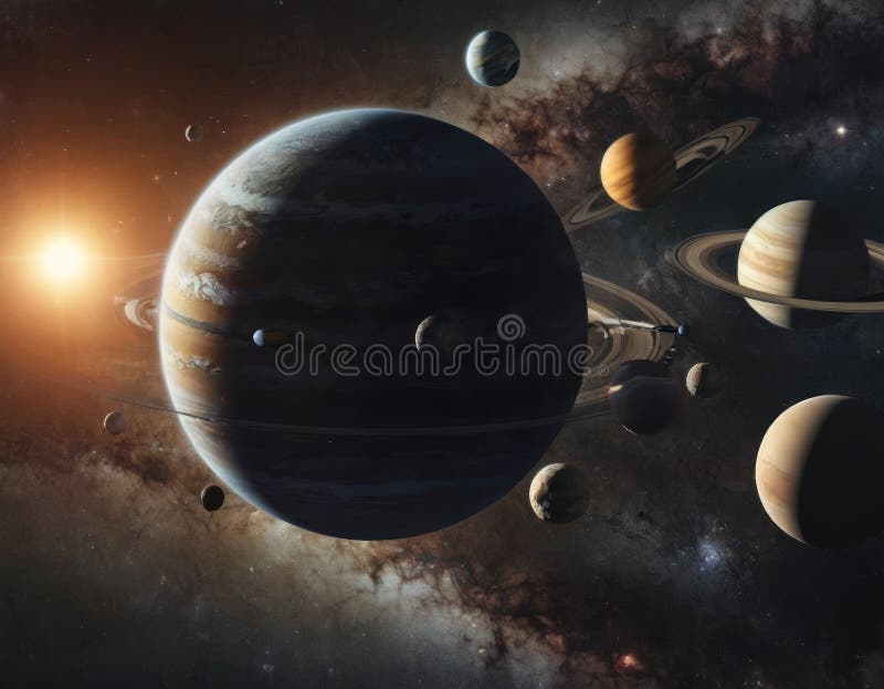 Detailed Illustration Showing the Planets, Moons, and Asteroids in the ...