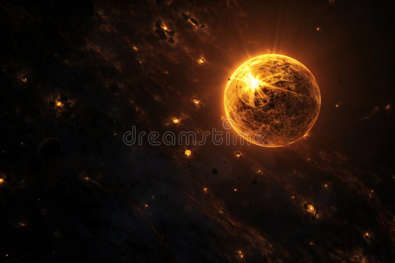 Solar System - Sun and Galaxy in a Free Space Stock Illustration ...
