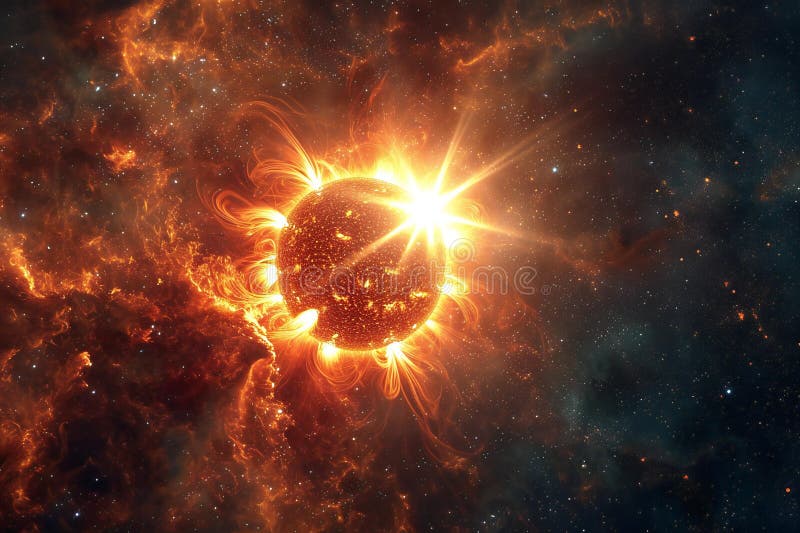 Solar System - Sun and Nebula in Space, Stock Illustration ...