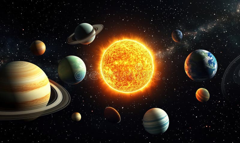 Solar System with Sun and Planets in Space Illustration Stock Image ...