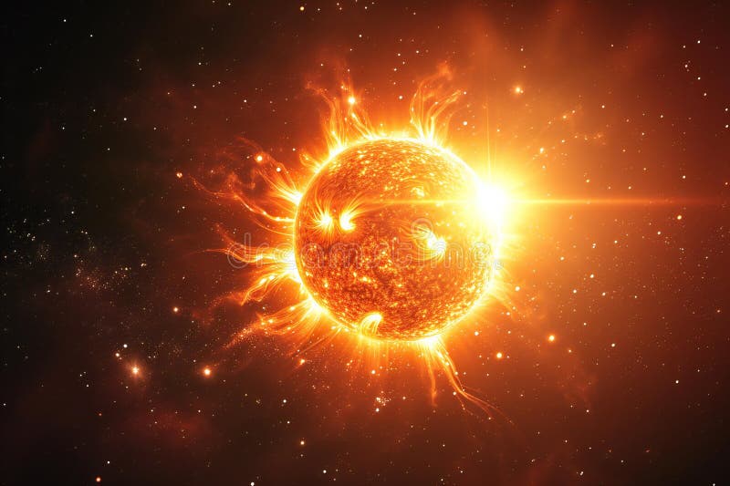 Solar System, Sun and Stars in Space, Solar System Stock Illustration ...