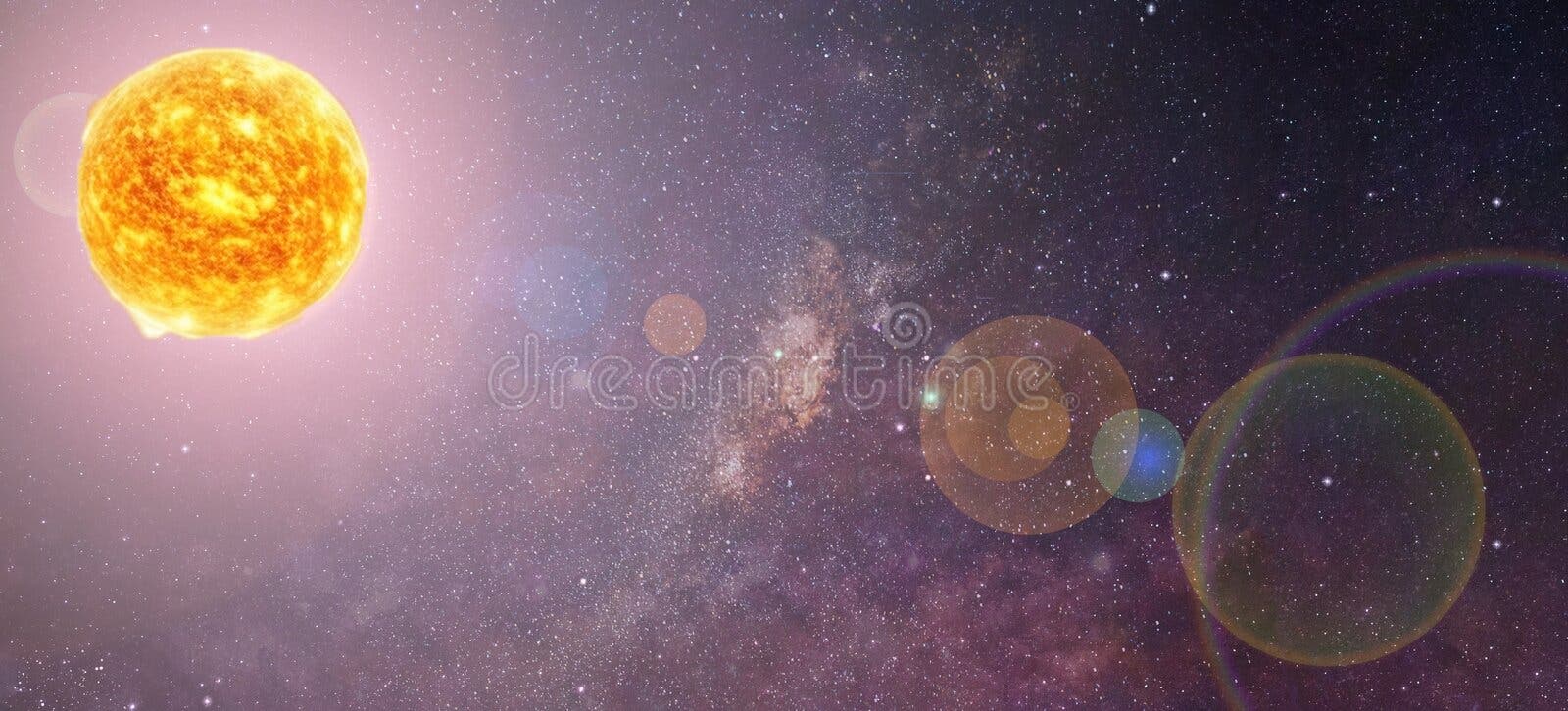 Solar System with Views of the Sun and the Planet Earth and Mars and ...