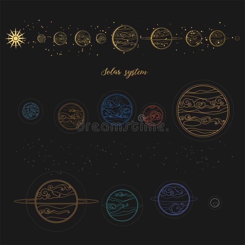 Solar System. Vector Abstract Illustration on Black Background Stock ...