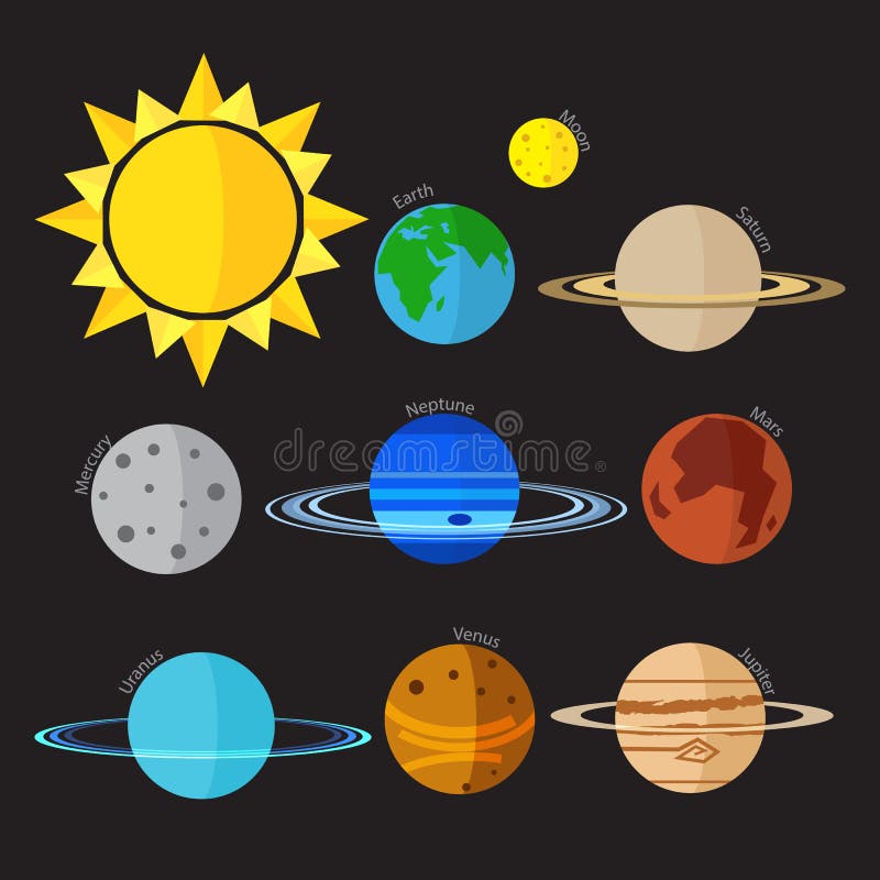 Vector Set with Space and Planets Icons Stock Vector - Illustration of ...