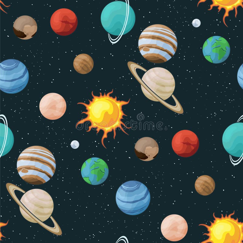 Solar System Vector Seamless Pattern of Planets in Space Universe ...