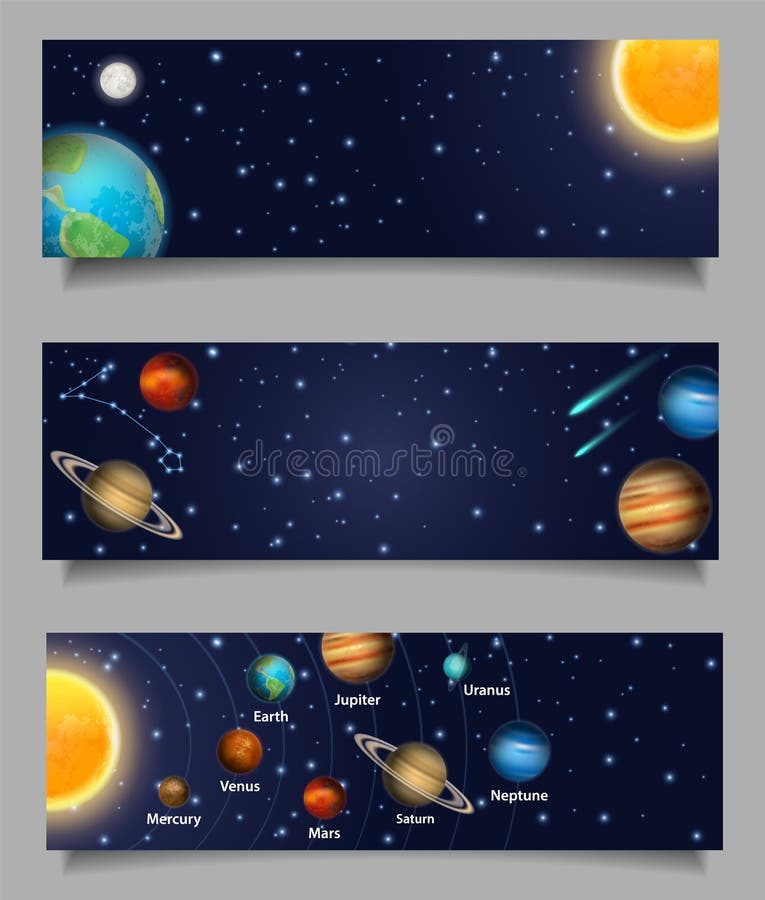 Solar System Vector Web Banner Template Set Stock Vector - Illustration ...