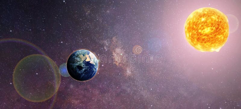 Solar System with a View of the Sun and Planet Earth Stock Illustration ...