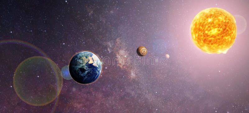 Solar System with a View of the Sun and the Planet Earth and Mars Stock ...