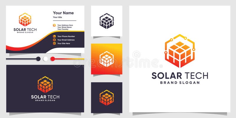 Solar Tech Logo with Creative Cube Concept and Business Card Design ...