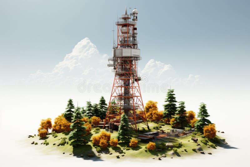 Solar Telecom Tower on White Background Stock Illustration ...