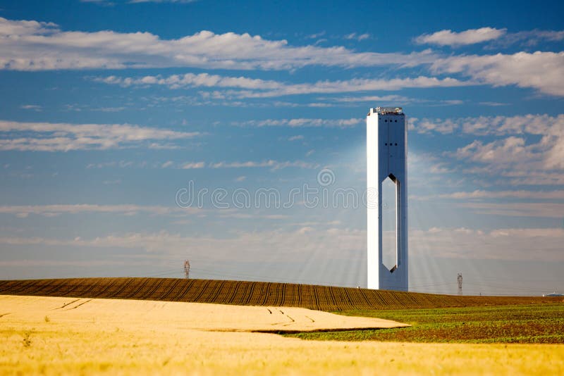Solar Tower with Rays - Thermo-solar Power - Blue Sky and Yello Stock ...
