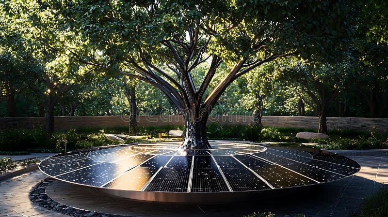 Solar Tree Installation Surrounded by Lush Greenery, Showcasing ...