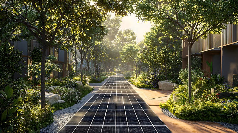 Solar Tree Lined Pathway Futuristic Eco Friendly Environment ...