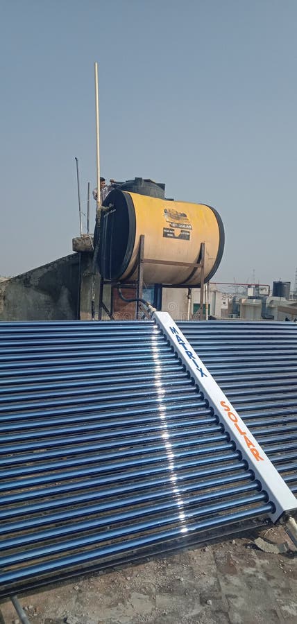 Solar Water Heating Systems Installation. Editorial Photography - Image ...