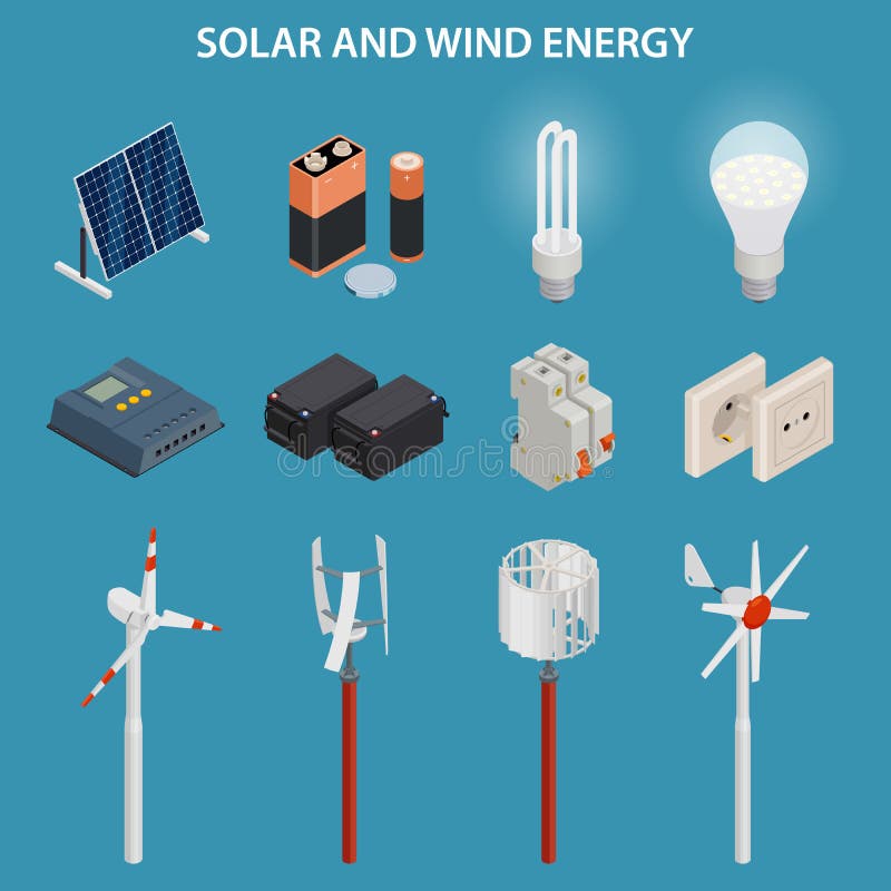 Solar and Wind Energy Generation. Electrical Equipment. Vector Set ...