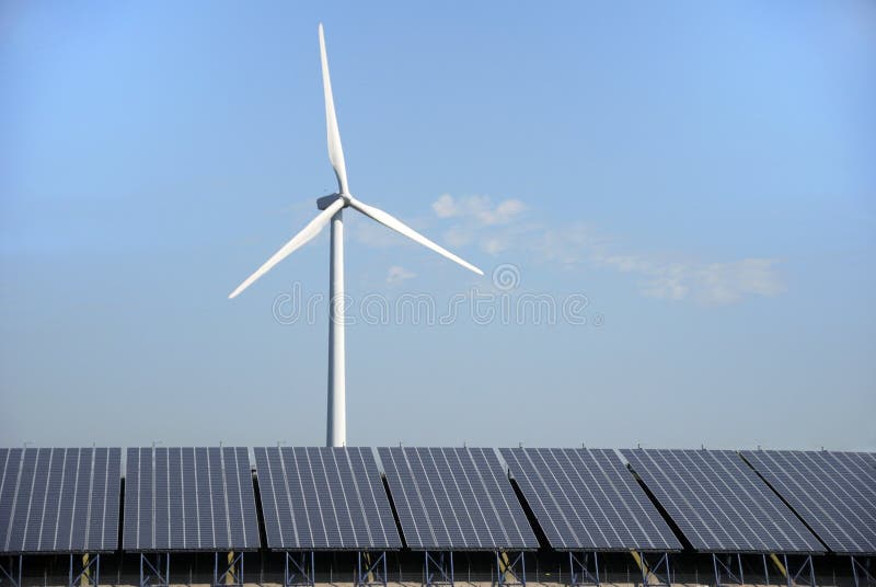 Solar and Wind Energy Plant Stock Photo - Image of green, landscape ...