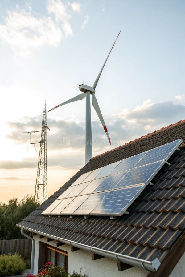 Solar and Wind Energy Together Stock Illustration - Illustration of ...