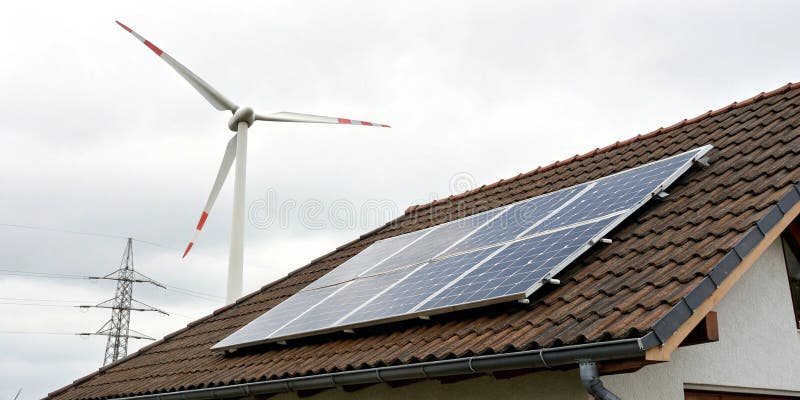 Solar and Wind Energy Together Stock Illustration - Illustration of ...