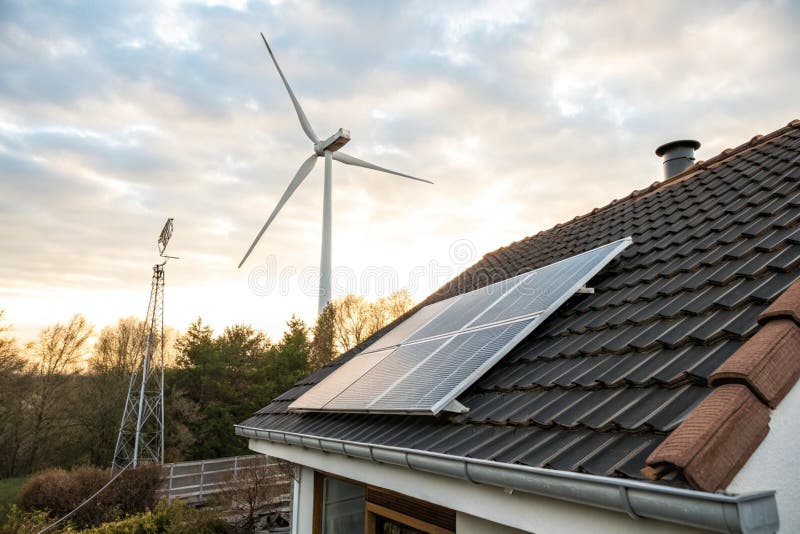 Solar and Wind Energy Together Stock Illustration - Illustration of ...