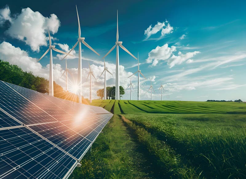 Solar and Wind Infrastructure Technology. Conceptual Digital Artwork ...