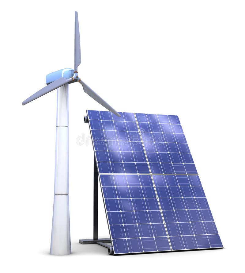 Solar and wind power stock illustration. Illustration of render - 15662516